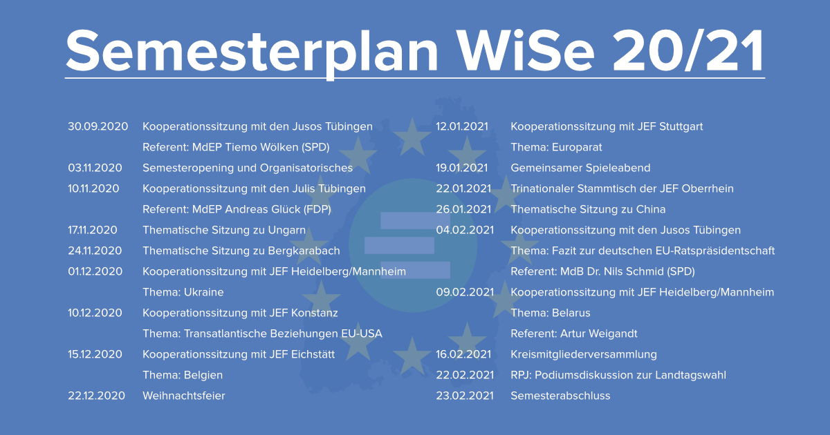 Semesterplan Wintersemester 2020/21 – Junge EuropäerInnen (JEF Tübingen)